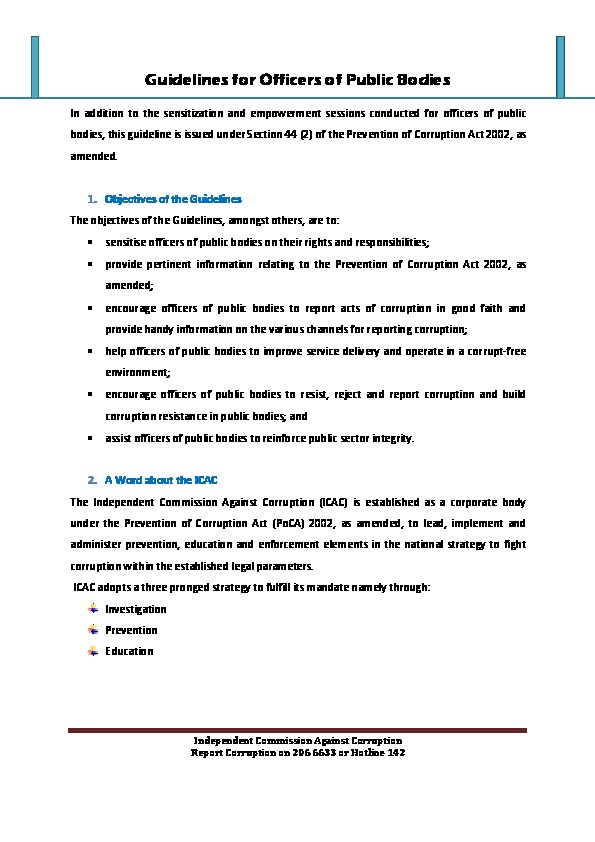 Guidelines for Officers of Public Bodies - Financial Crimes Commission