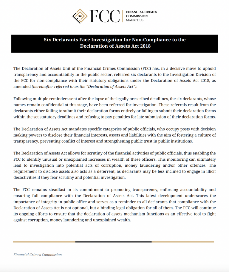 Six Declarants Face Investigation for Non-Compliance to the Declaration ...