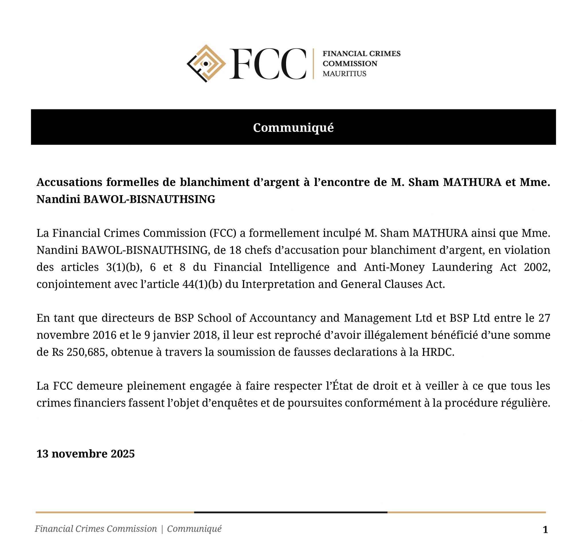 Accusations formelles de blanchiment d’argent à l’encontre de M. Sham ...